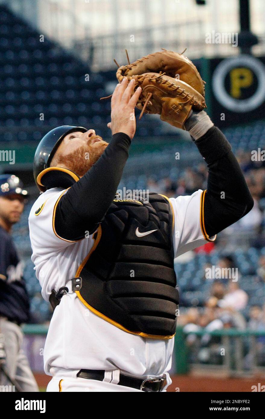 Pittsburgh Pirates catcher Ryan Doumit plays during the baseball game ...