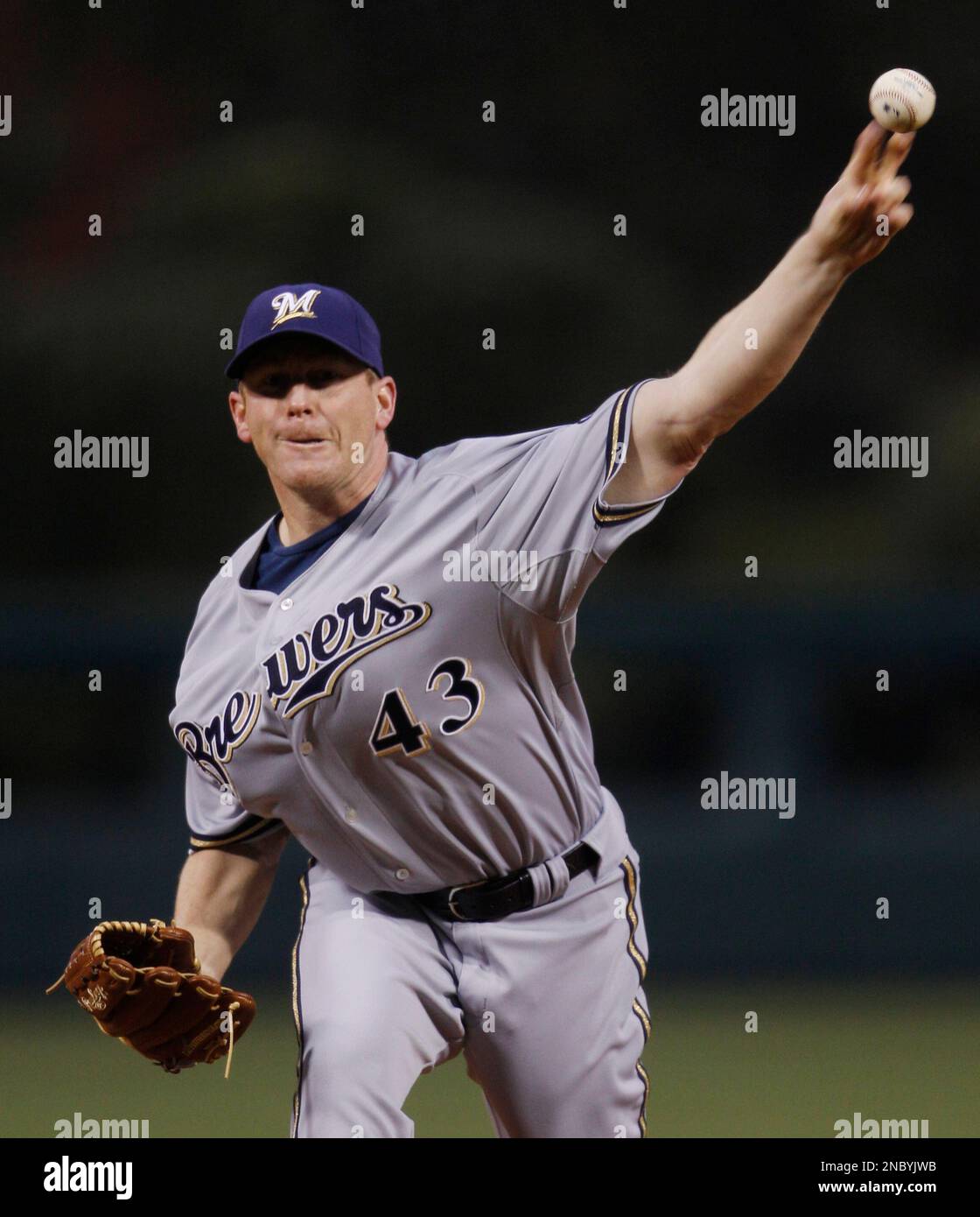 Milwaukee Brewers starting pitcher Randy Wolf throws during the first ...