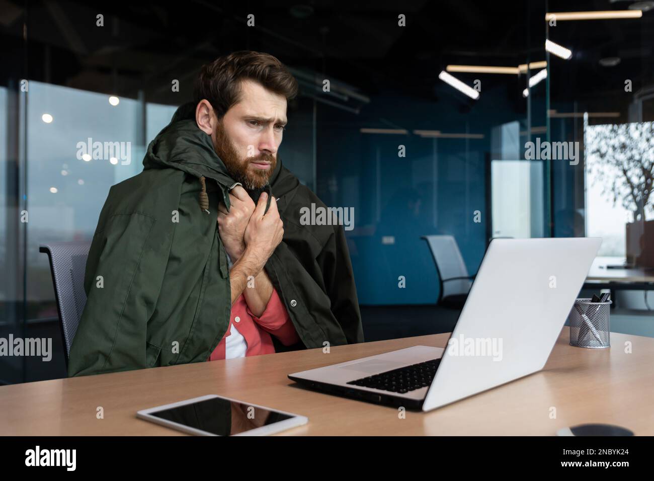 Freezing Office Worker