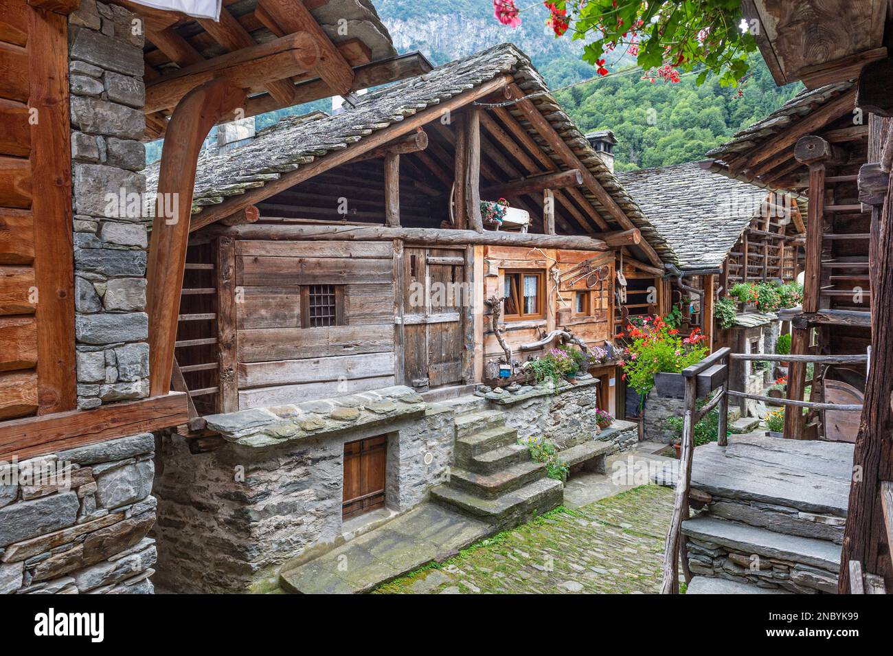 walser houses, alagna valsesia, italy Stock Photo - Alamy