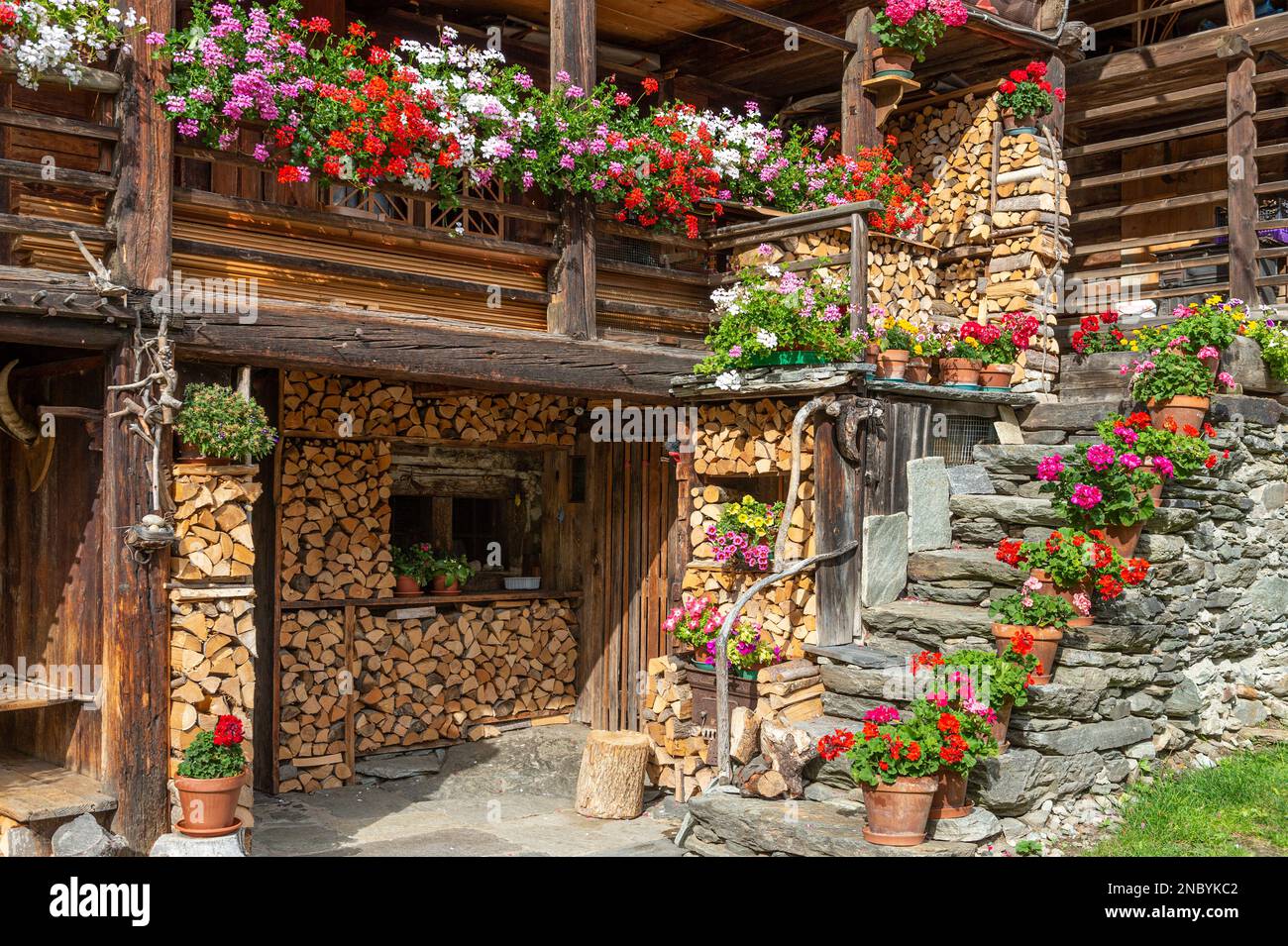 walser houses, alagna valsesia, italy Stock Photo - Alamy