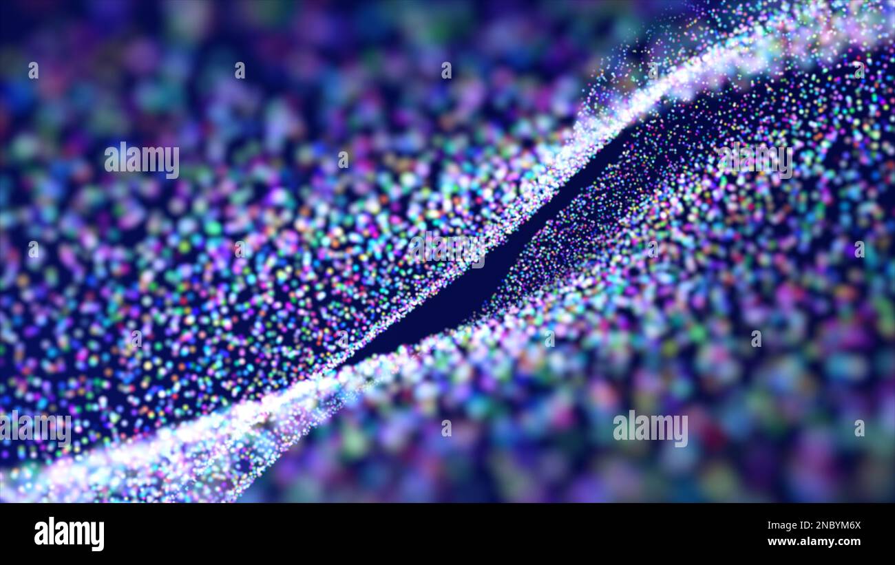 Beautiful wave shaped array of glowing dots. Abstract dark background with connecting dots and ...