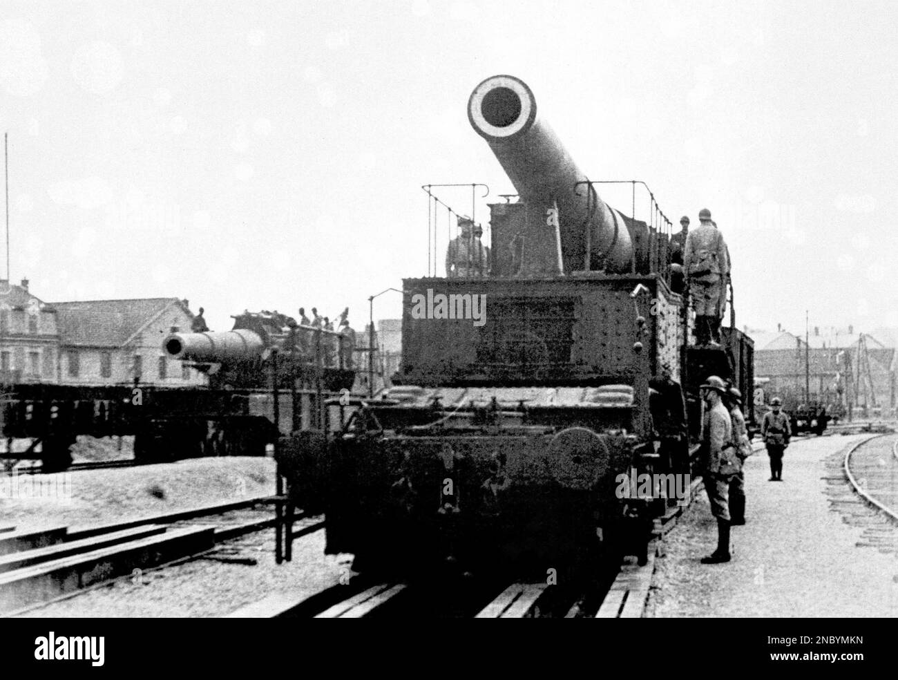 This is a 340 milimeter heavy artillery gun on rails in position ...
