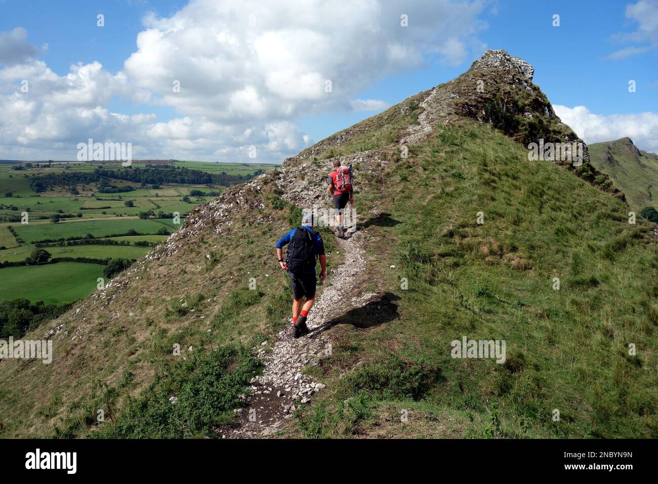 Two Men (Hikers) Walking on Ridge Path up Parkhouse Hill from near ...