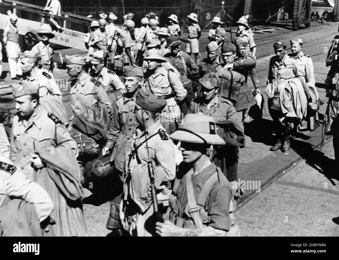 Italian officers now prisoners-of-war disembarking at Bombay, India, on ...