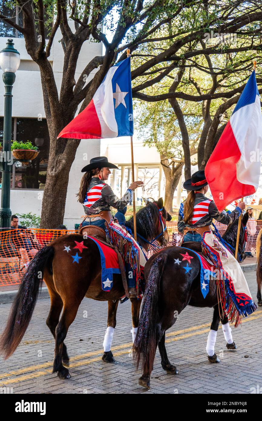 a texas longhorn cattle drive parade in downtown San Antonio Stock ...