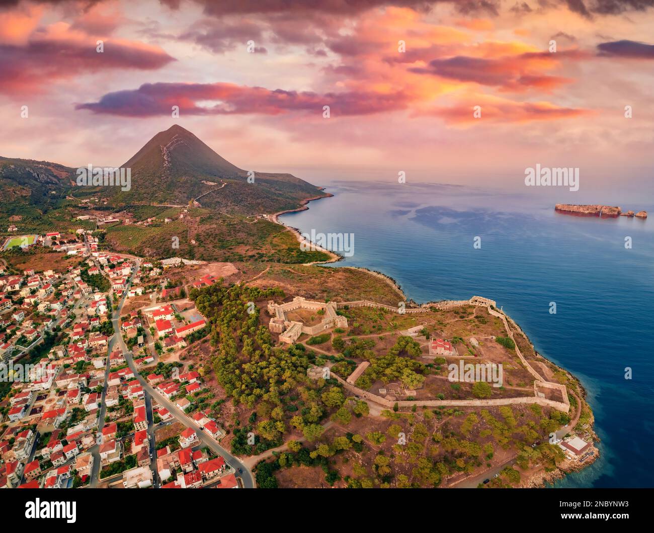 Aerial landscape photography. Colorful summer view from flying drone of ...