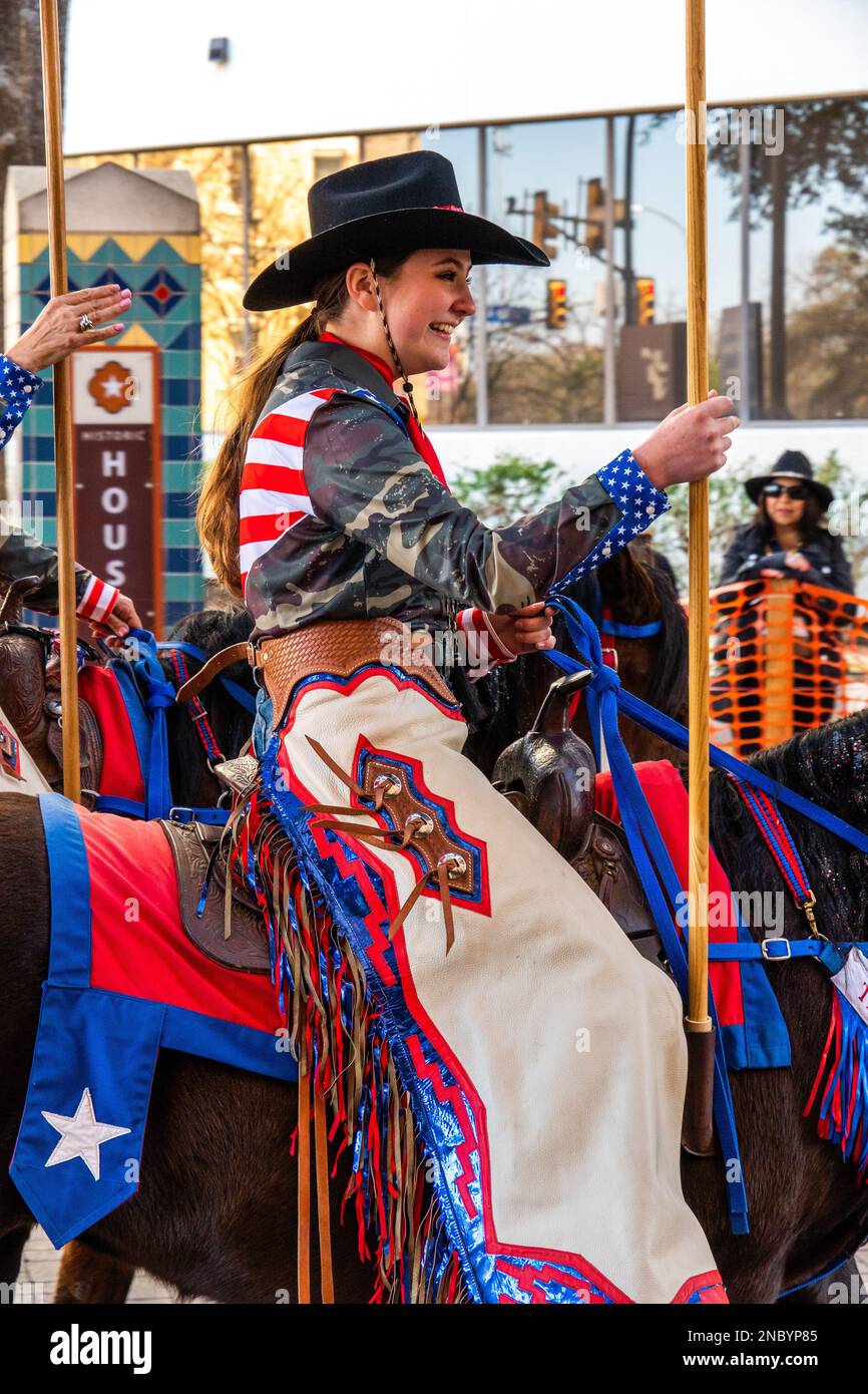 a texas longhorn cattle drive parade in downtown San Antonio Stock ...