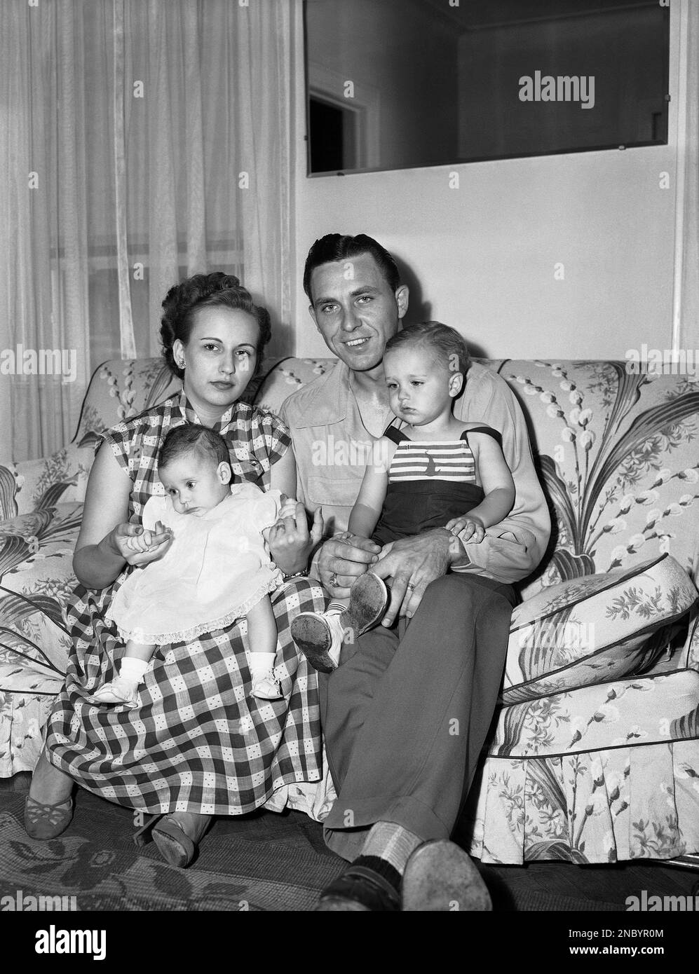 Gil Hodges, baseball player, with his wife Joan and children, baby ...