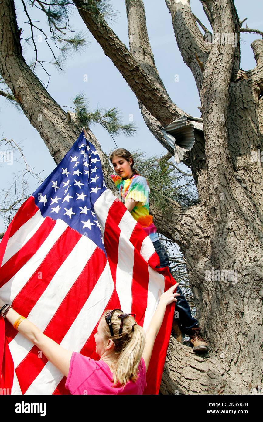 Morgan Barfield right, and Madson Barfield hang their grandfather's ...