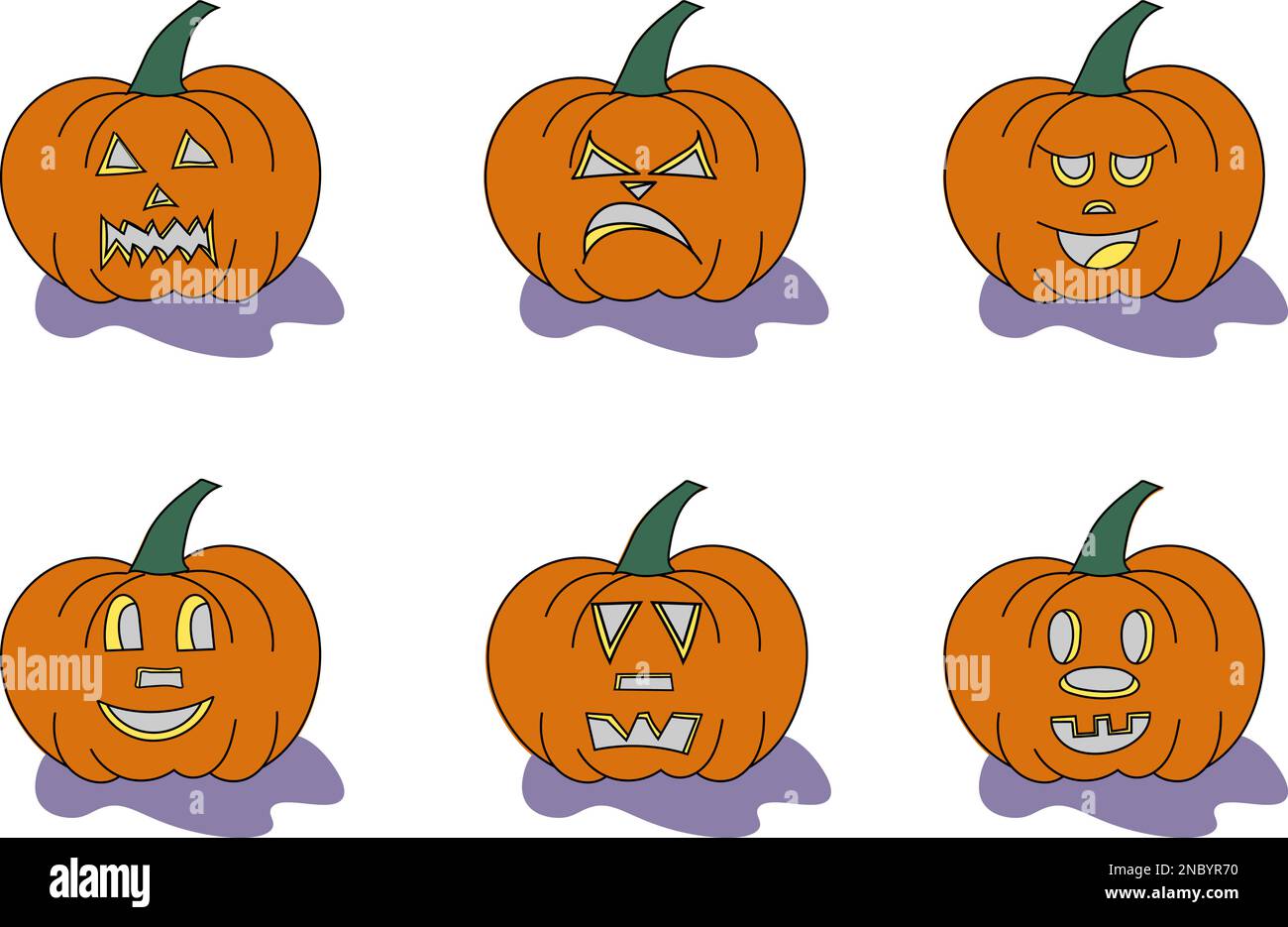 Icon set of funny colored cartoon pumpkins monsters with shadows for ...