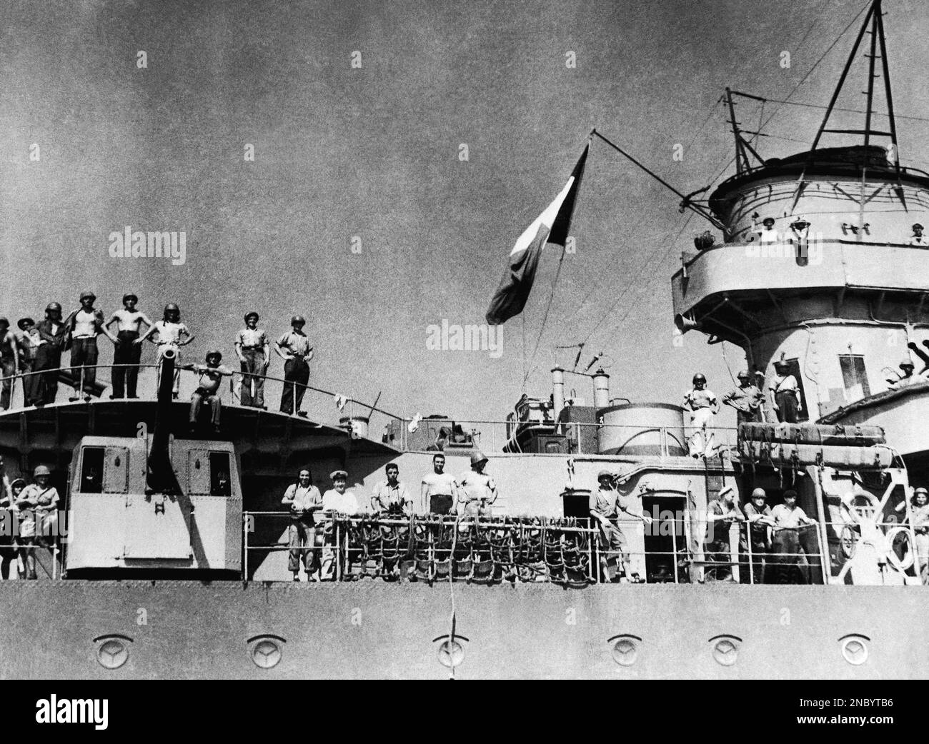 Seaman of a French cruiser which took part in the D-Day bombardment ...