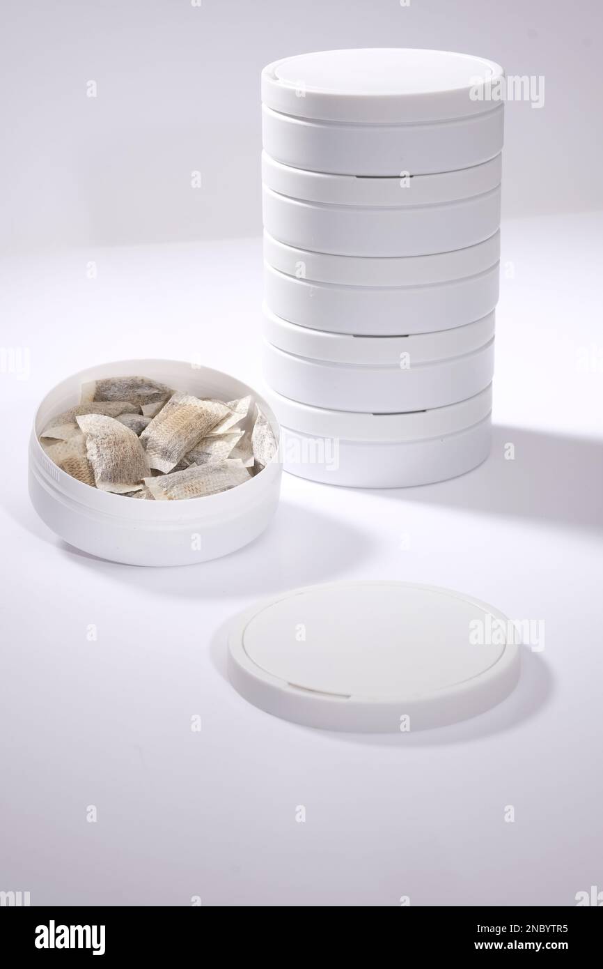 Helsinki / Finland - FEBRUARY 14, 2023. Closeup of a white Swedish snus ...