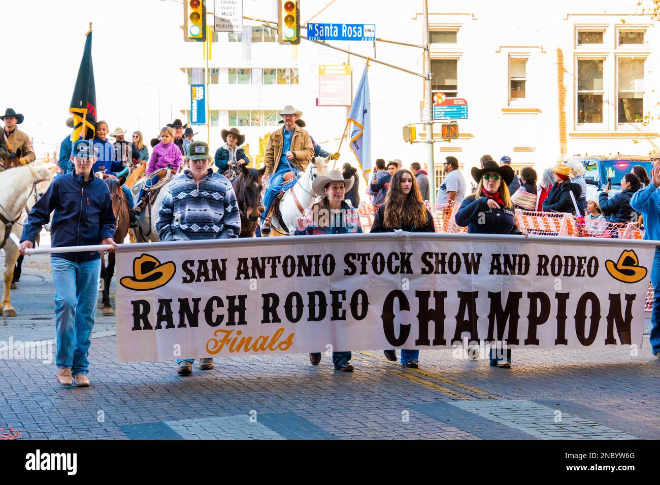 a texas longhorn cattle drive parade in downtown San Antonio Stock ...