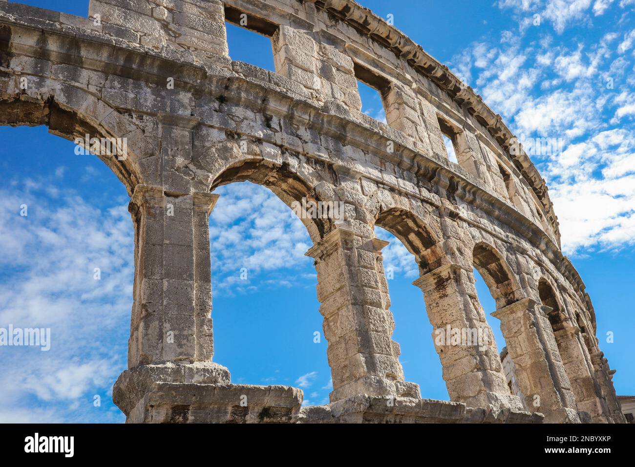 Pula Amphitheater with Blue Sky with Clouds. Croatian Arena in Europe ...