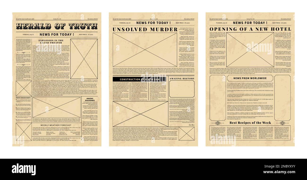 Old news paper template. Newsletter headline. Retro advertising page ...