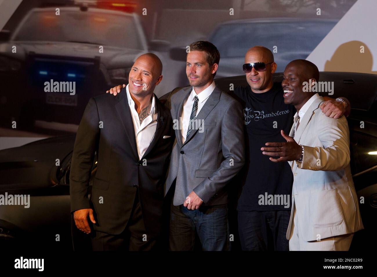 Actors, from left, Dwayne Johnson, Paul Walker, Vin Diesel and Tyrese ...