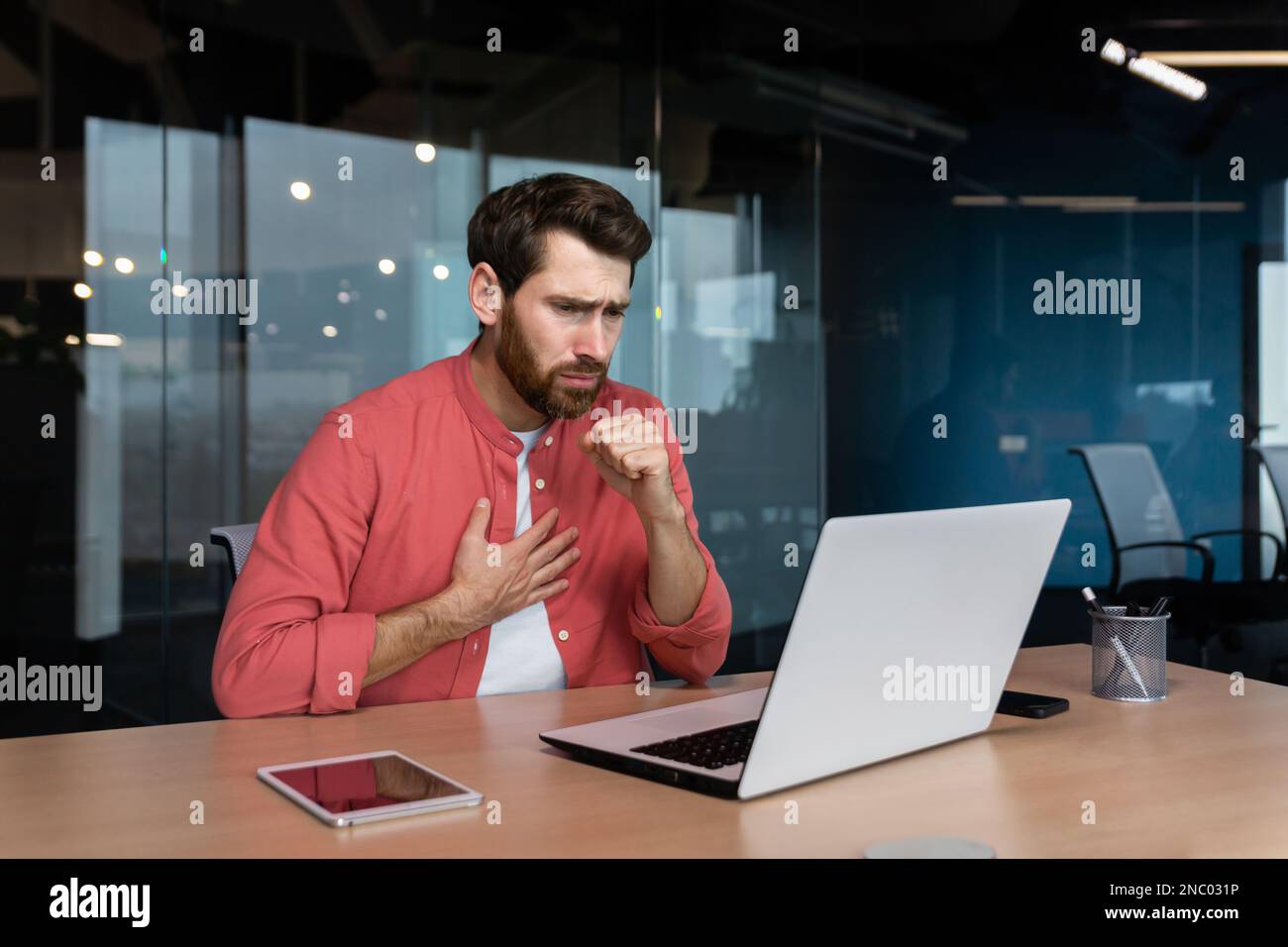 Sick beard businessman coughing using hi-res stock photography and ...