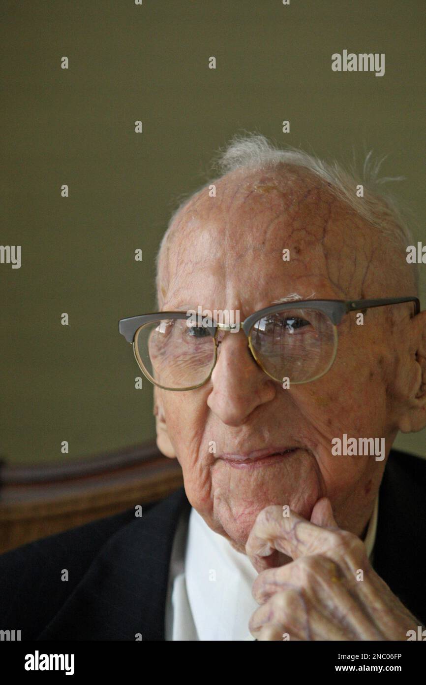 114 year old Walter Breuning sits for an interview with a reporter for ...