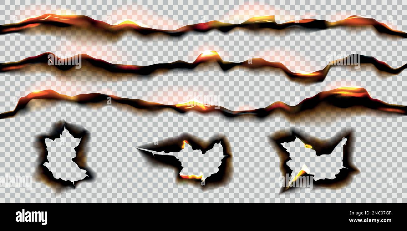 Back paper ashes. Burned pages. Retro broken sheets. Scorched scroll ...