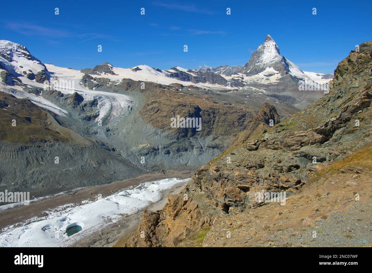 Looking from Gornergrat (the end of the Gorner glacier below) to ...