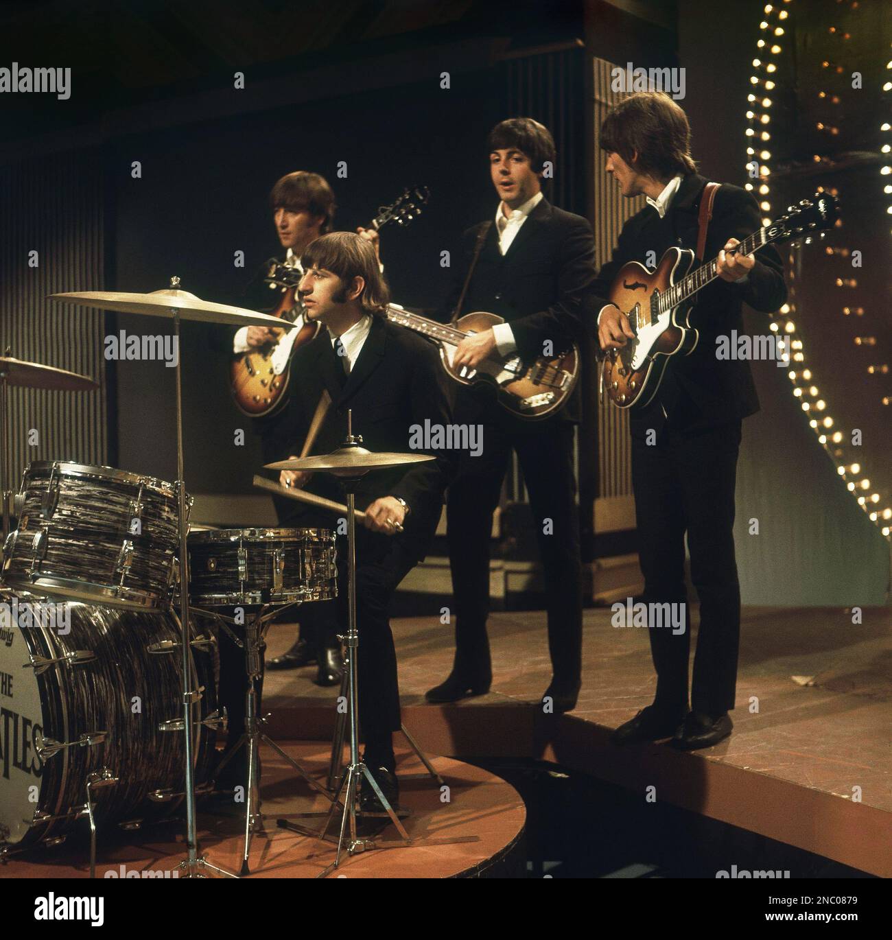 The Beatles perform at TV studios in London, June 1966, prior to their ...
