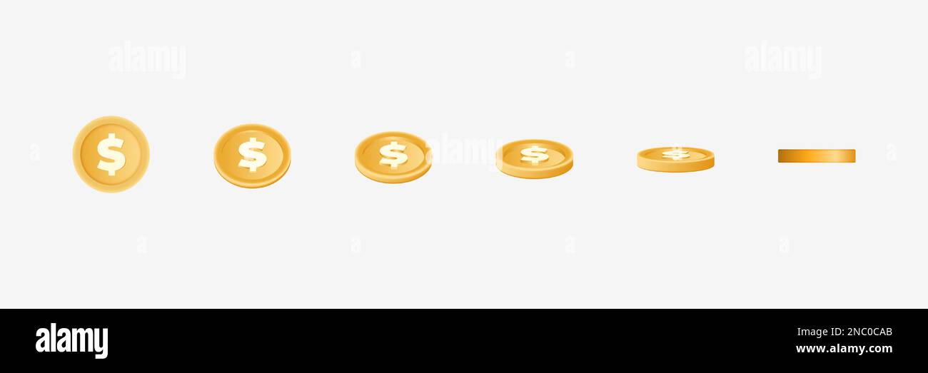 3d gold coin, money icon with dollar sign different angles view. Casino ...