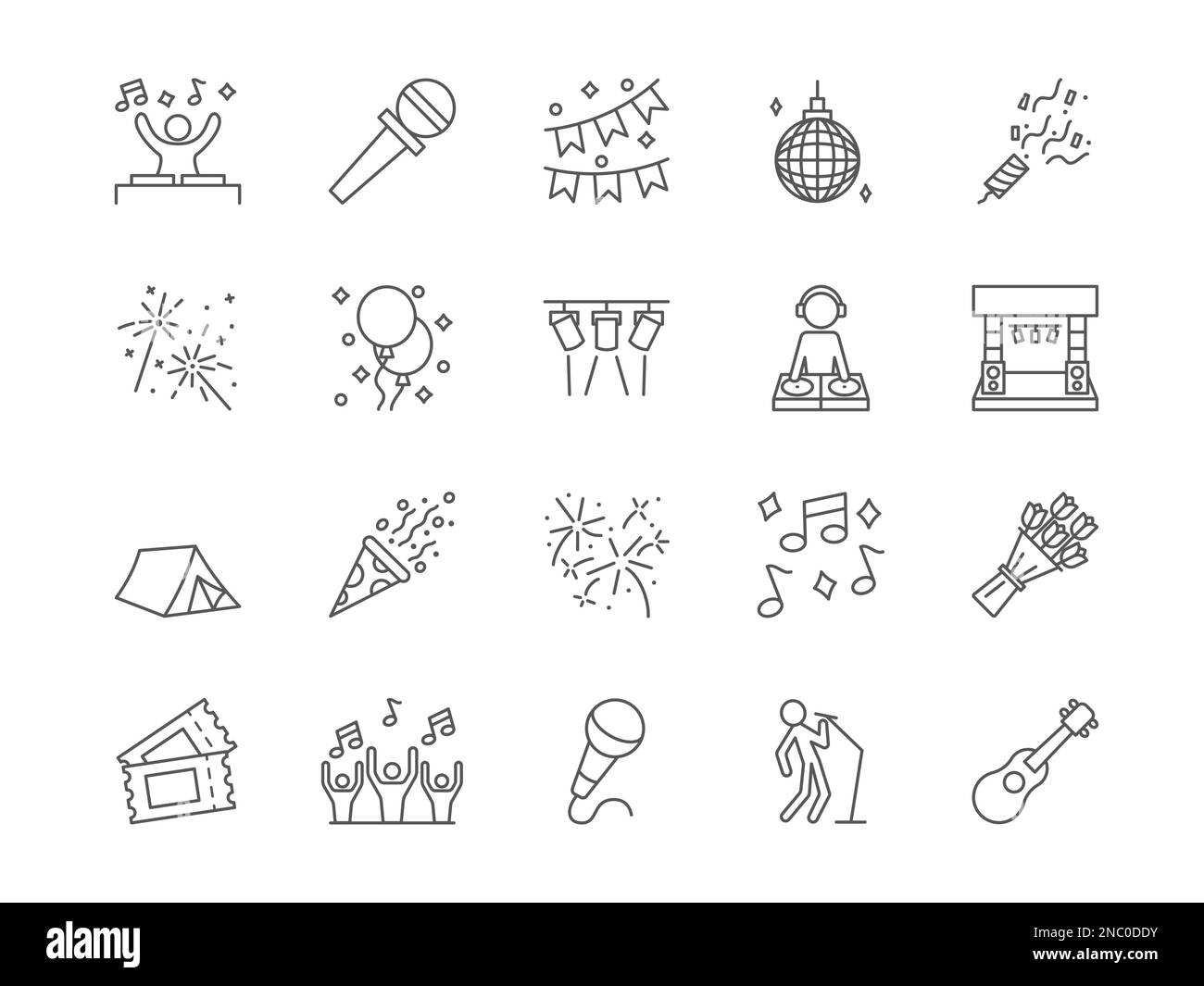 Music event. Concert stage icons. Festival entertainment. Singer on ...