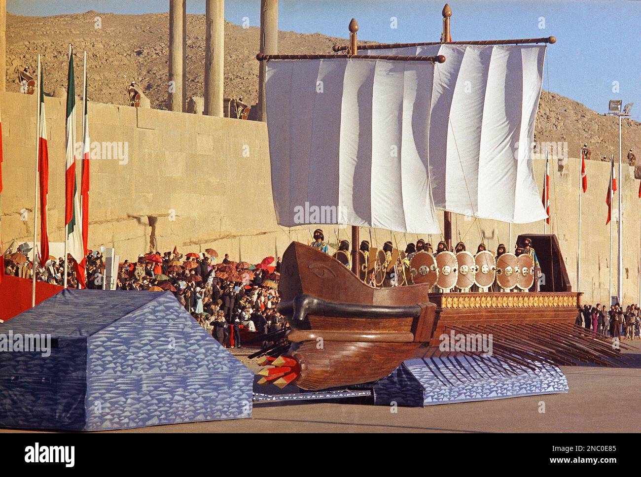 A replica of an Achaemenid Navy Trireme battle ship is displayed during ...