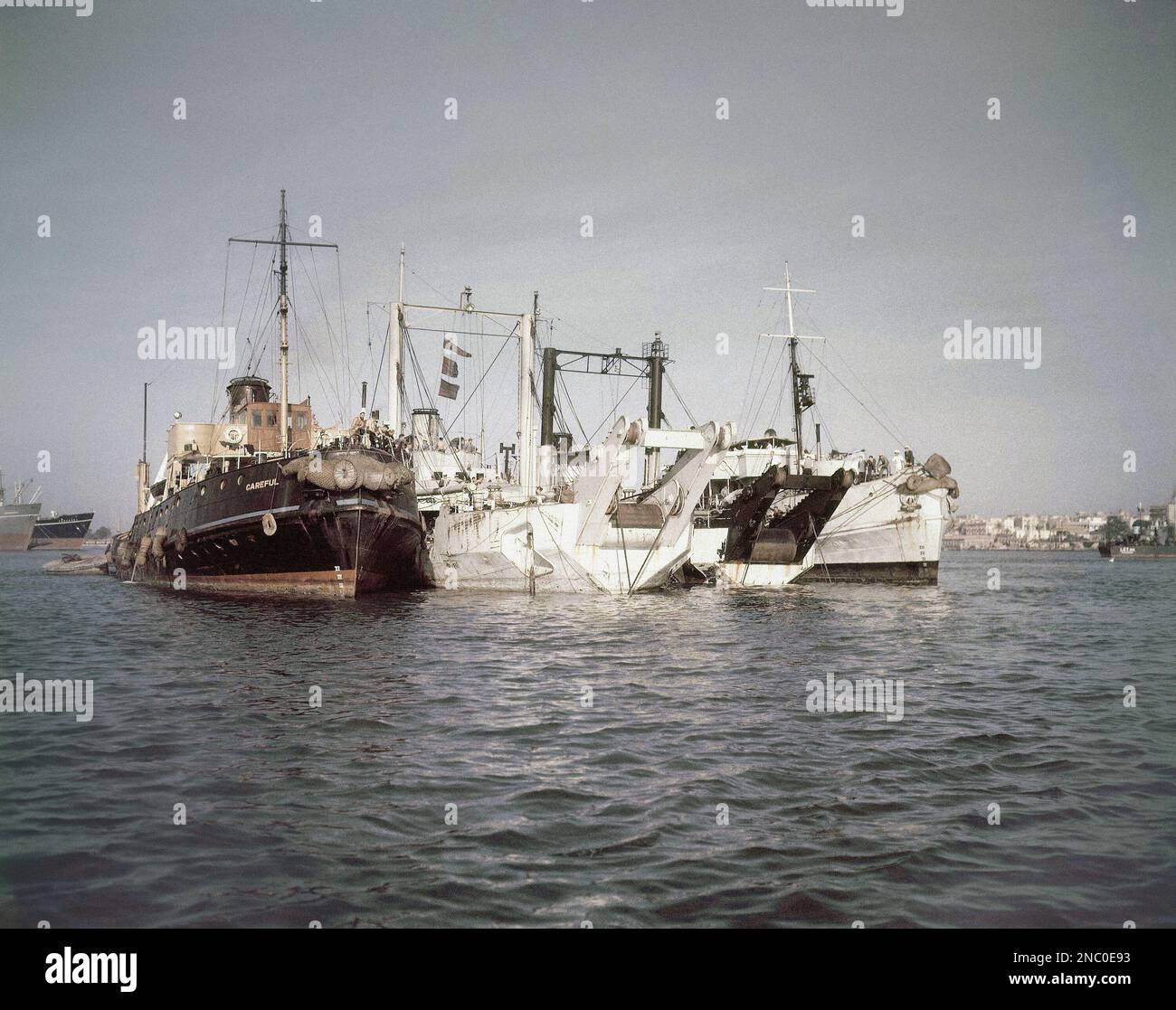 Blockships in Port Said harbor at the entrance to Suez Canal, Egypt in ...