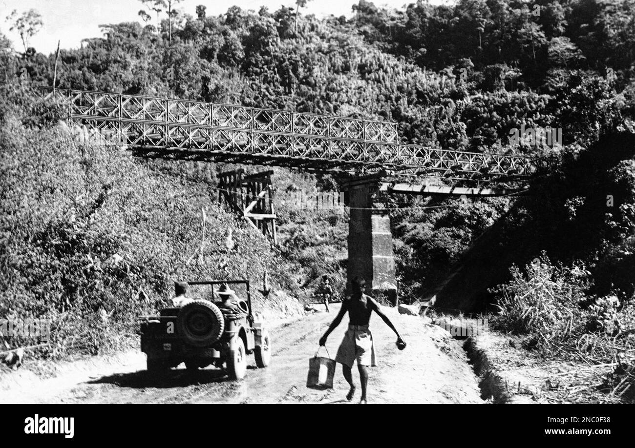 New Bailey bridge completed in the Arakan, Burma on Jan. 20, 1945, a ...
