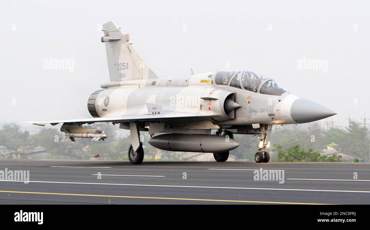 Taiwan air force Mirage 2000 fighter lands on a highway during the Hanguang military drill in ...