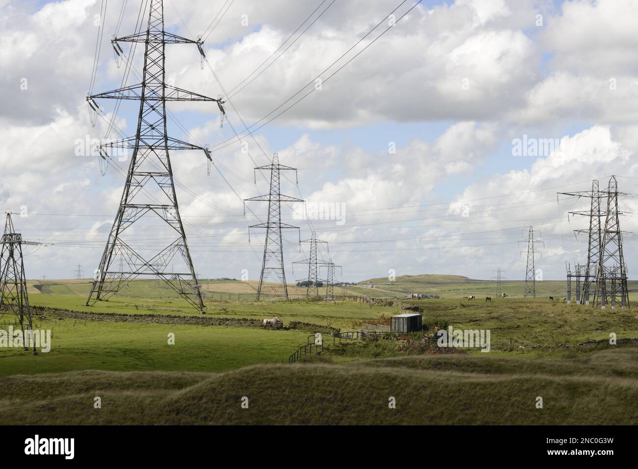Line of pylons Stock Photo - Alamy