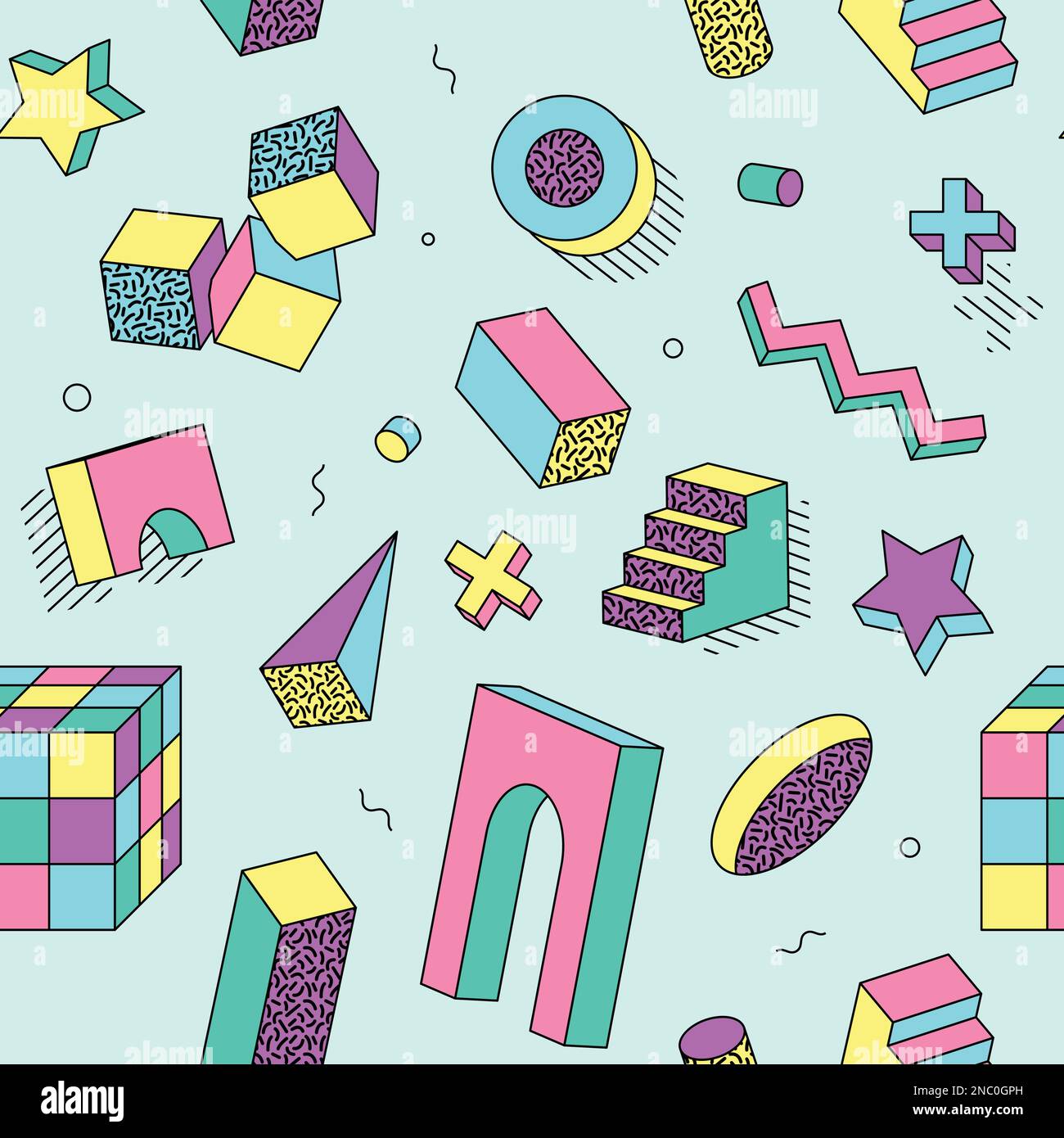 Pop art pattern, 80s elements. Trendy fashion background with stairs ...