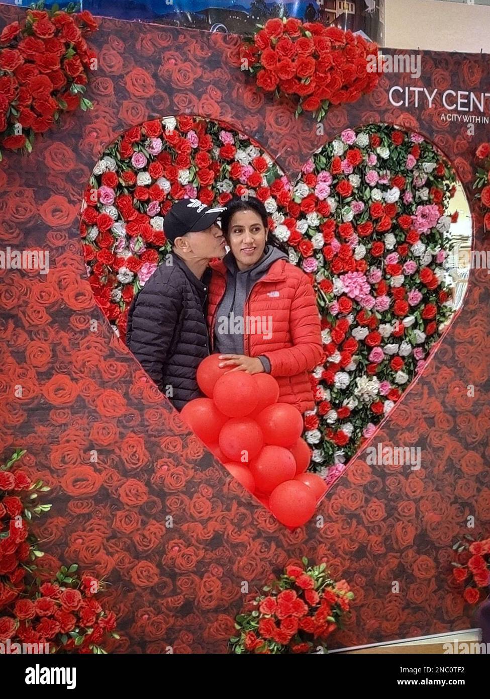 Kathmandu, Bagmati, Nepal. 14th Feb, 2023. A couple pose for a photo on ...