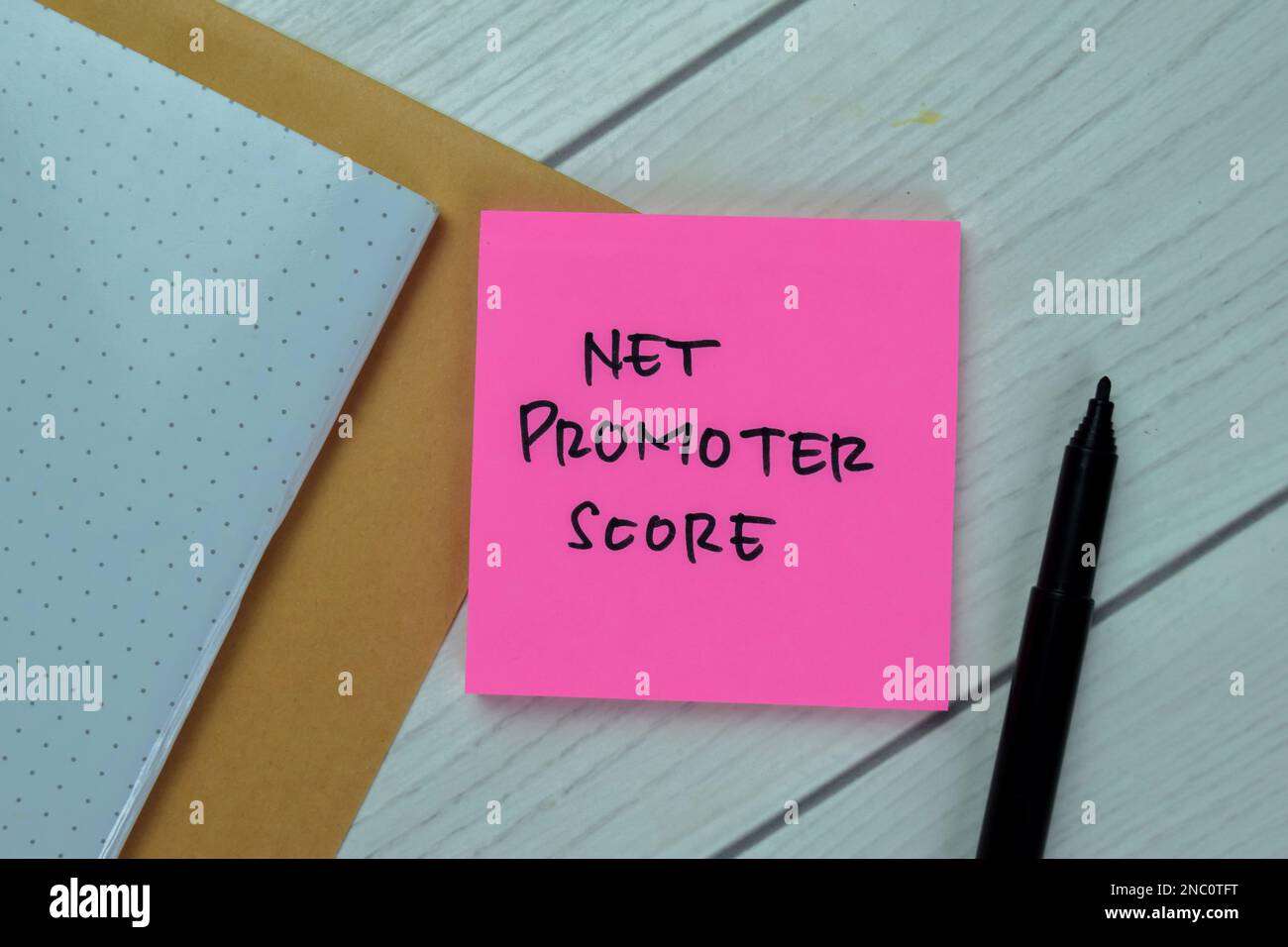 Concept of Net Promoter Score write on sticky notes isolated on Wooden ...