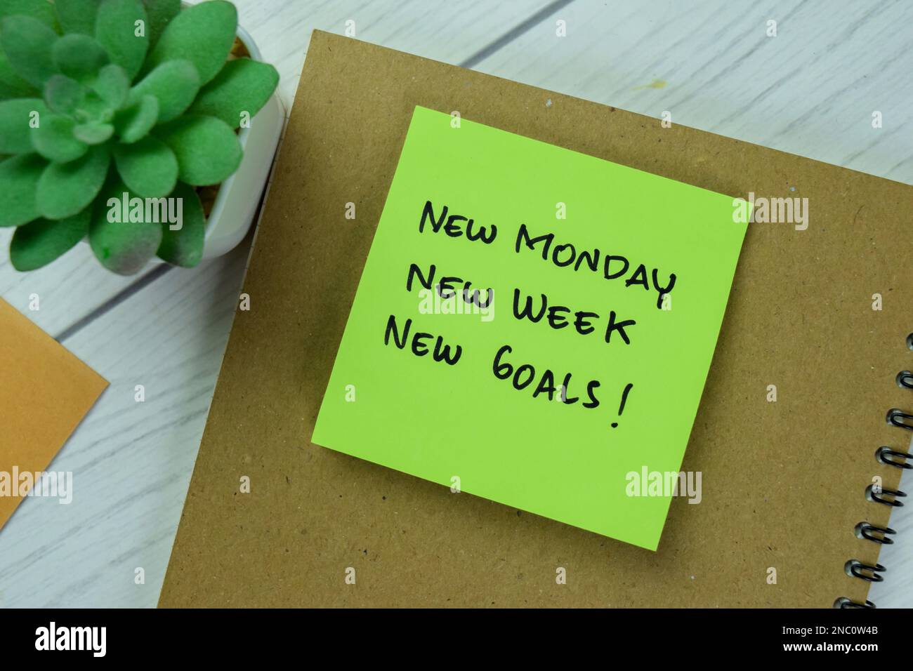Concept of New Monday, New Week, New Goals write on sticky notes ...