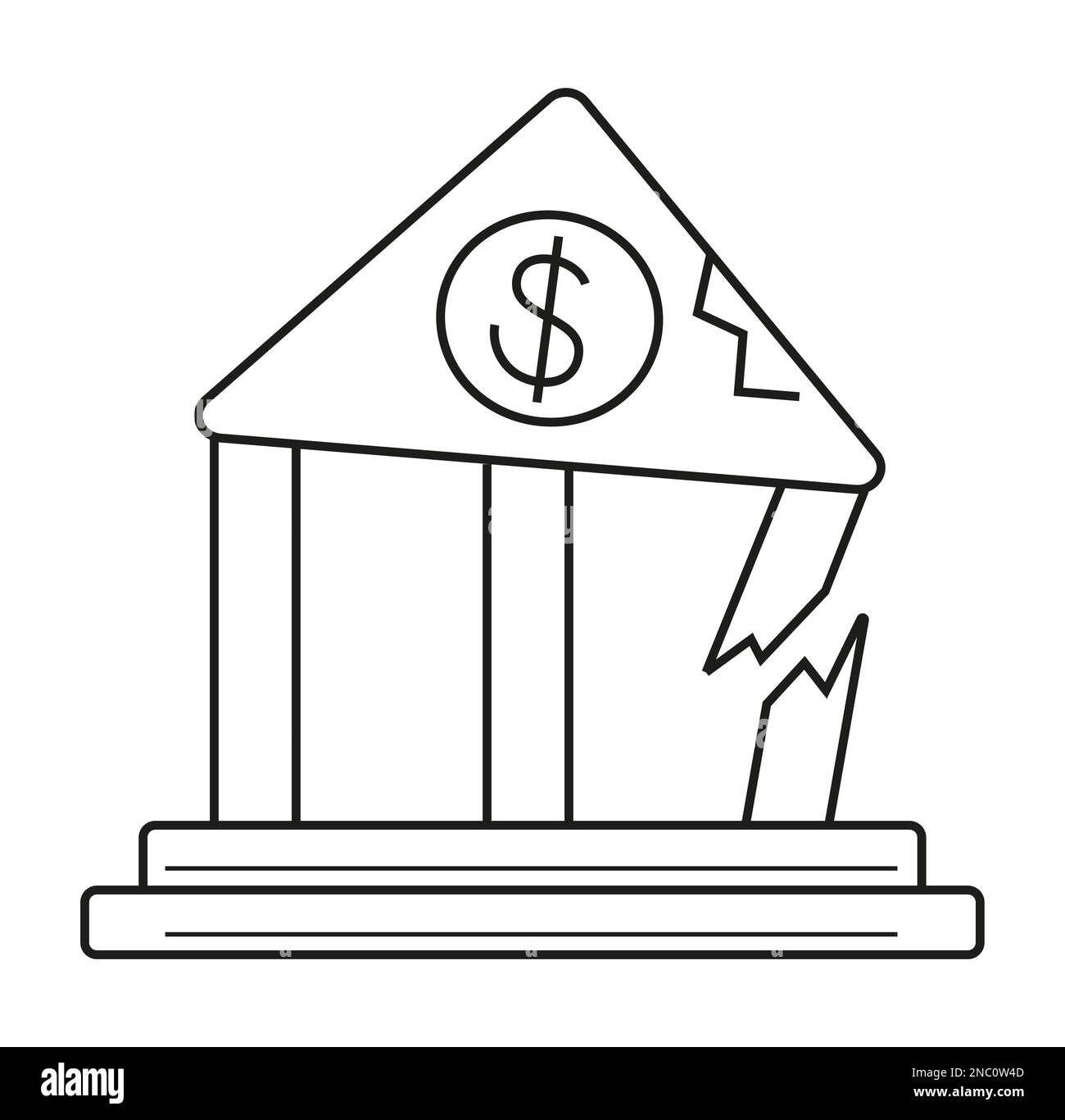 Bank failure icon for logo, web, app, UI. Bankrupt, poverty, graph down ...