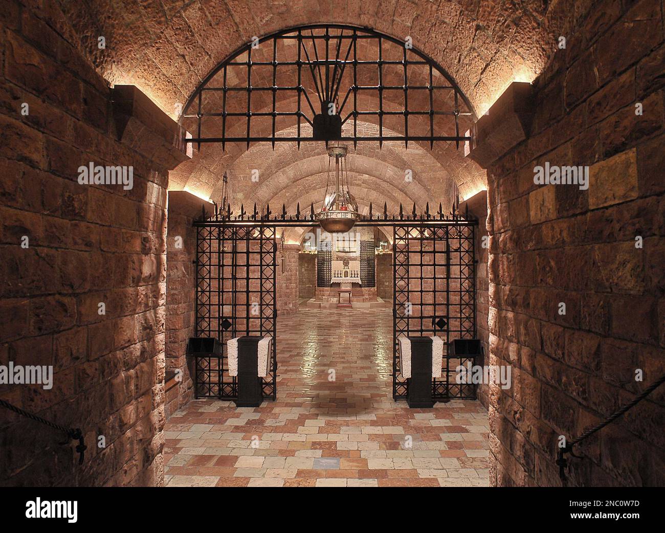 A view of the crypt housing the the tomb of St. Francis of Assisi ...