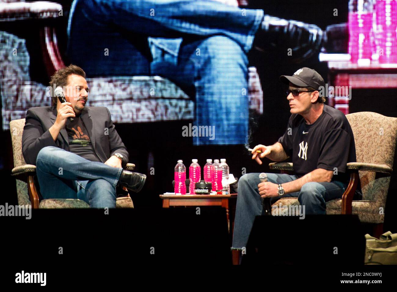Charlie Sheen appears onstage at his “Violent Torpedo of Truth” show at ...