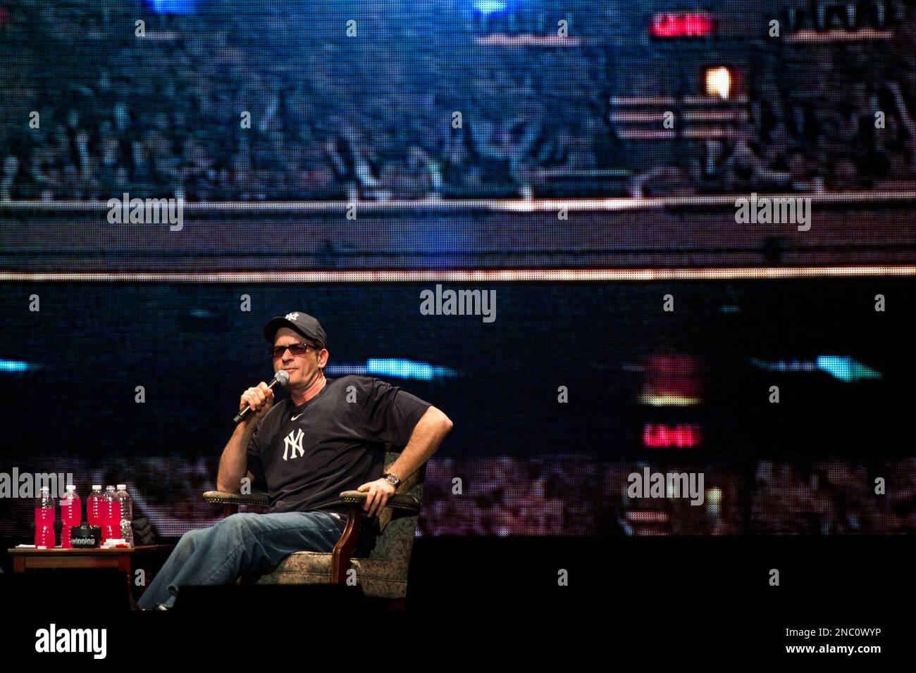 Charlie Sheen appears onstage at his “Violent Torpedo of Truth” show at ...