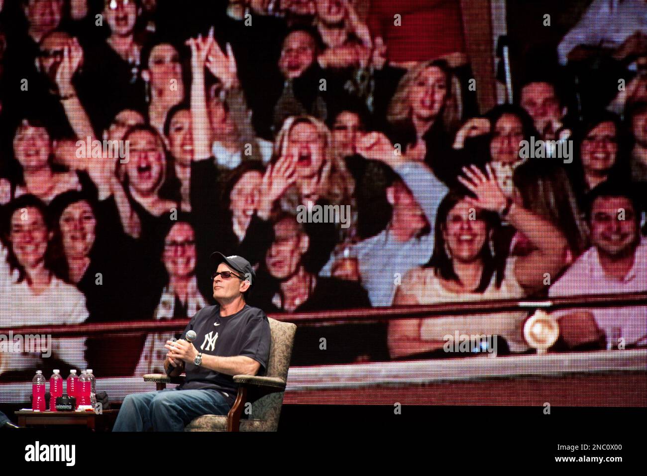 Charlie Sheen appears onstage at his “Violent Torpedo of Truth” show at ...