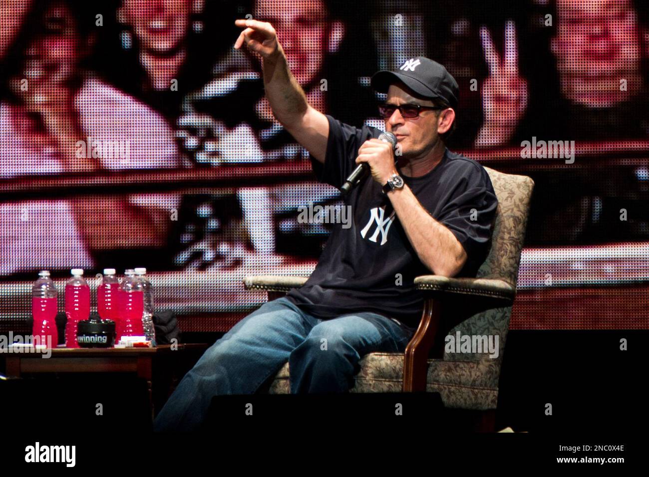 Charlie Sheen appears onstage at his “Violent Torpedo of Truth” show at ...