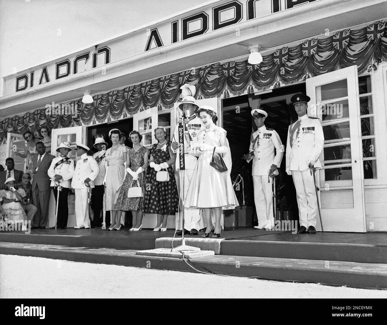 Princess Margaret reads from text as she addresses some 5,000 persons ...