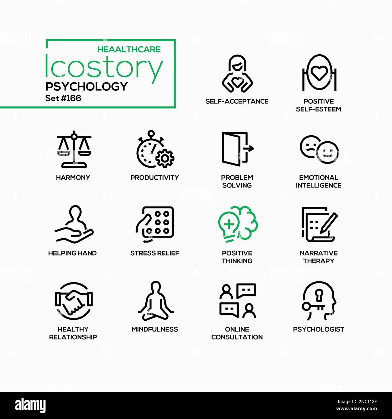 Psychological problems and support - line design style icons set Stock ...