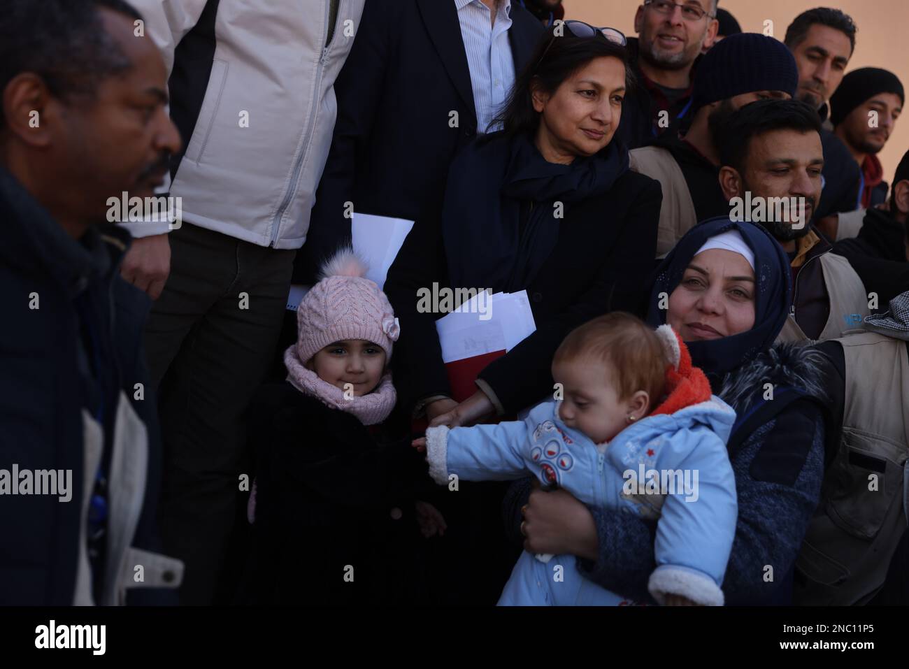 Sarmada, Syria. 14th Feb, 2023. Sanjana Quazi (C), who heads the UN ...