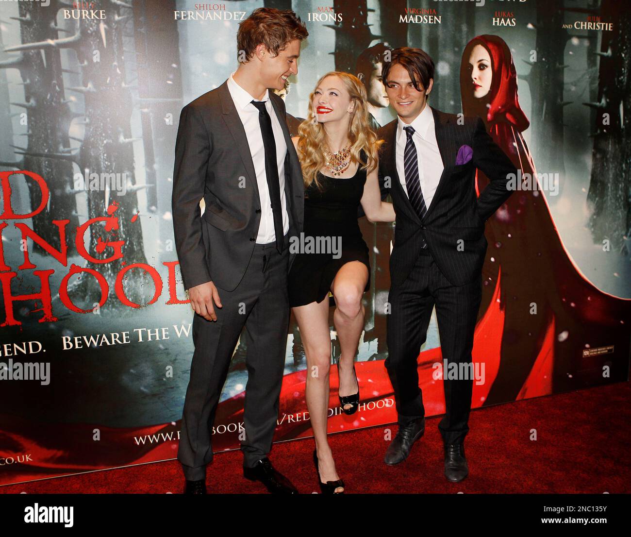 US actress Amanda Seyfried, centre, is joined by English actor Max ...
