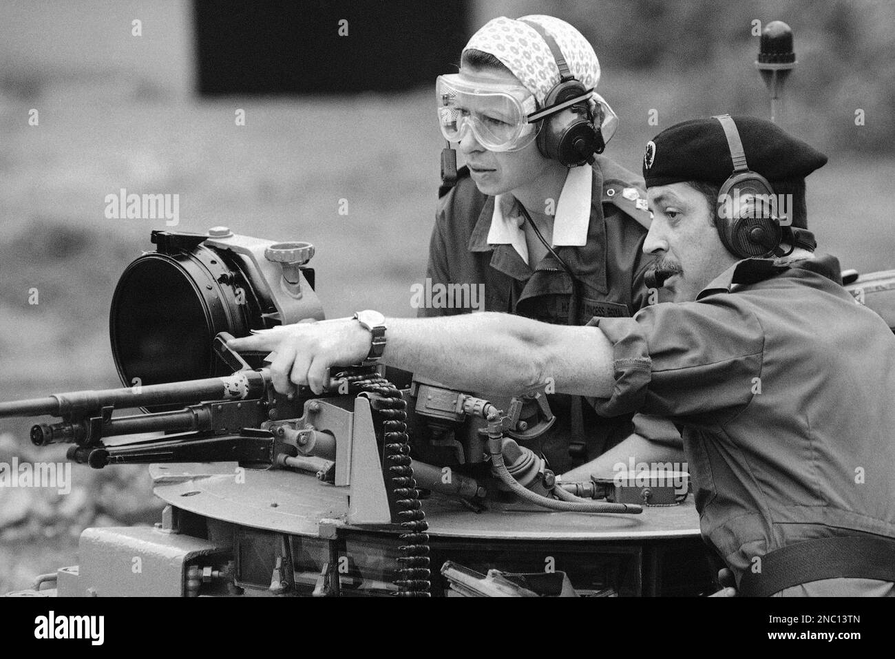 Princess Anne commanding a group of four tanks and 25 infantry men in a ...