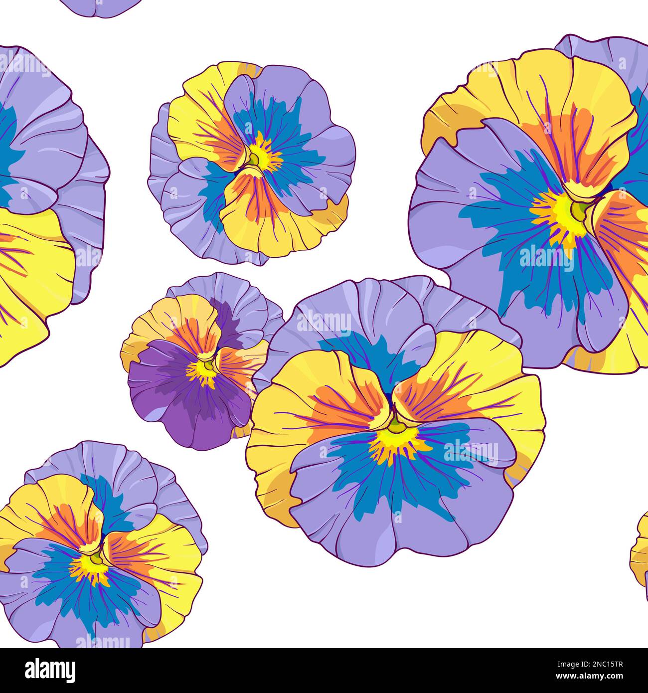 blue and purple pansy on a dark background. Seamless vector pattern ...