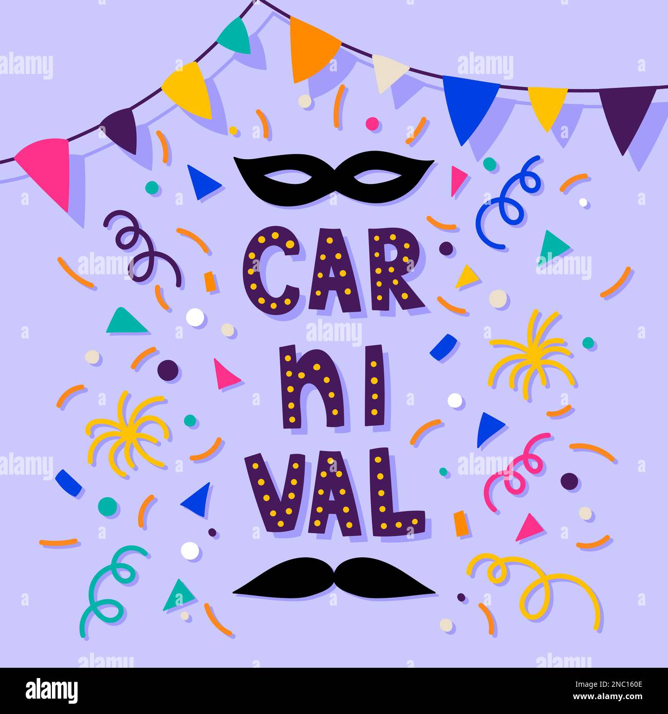 Happy Carnival. Lettering, garland and symbols. Carnival party banner ...
